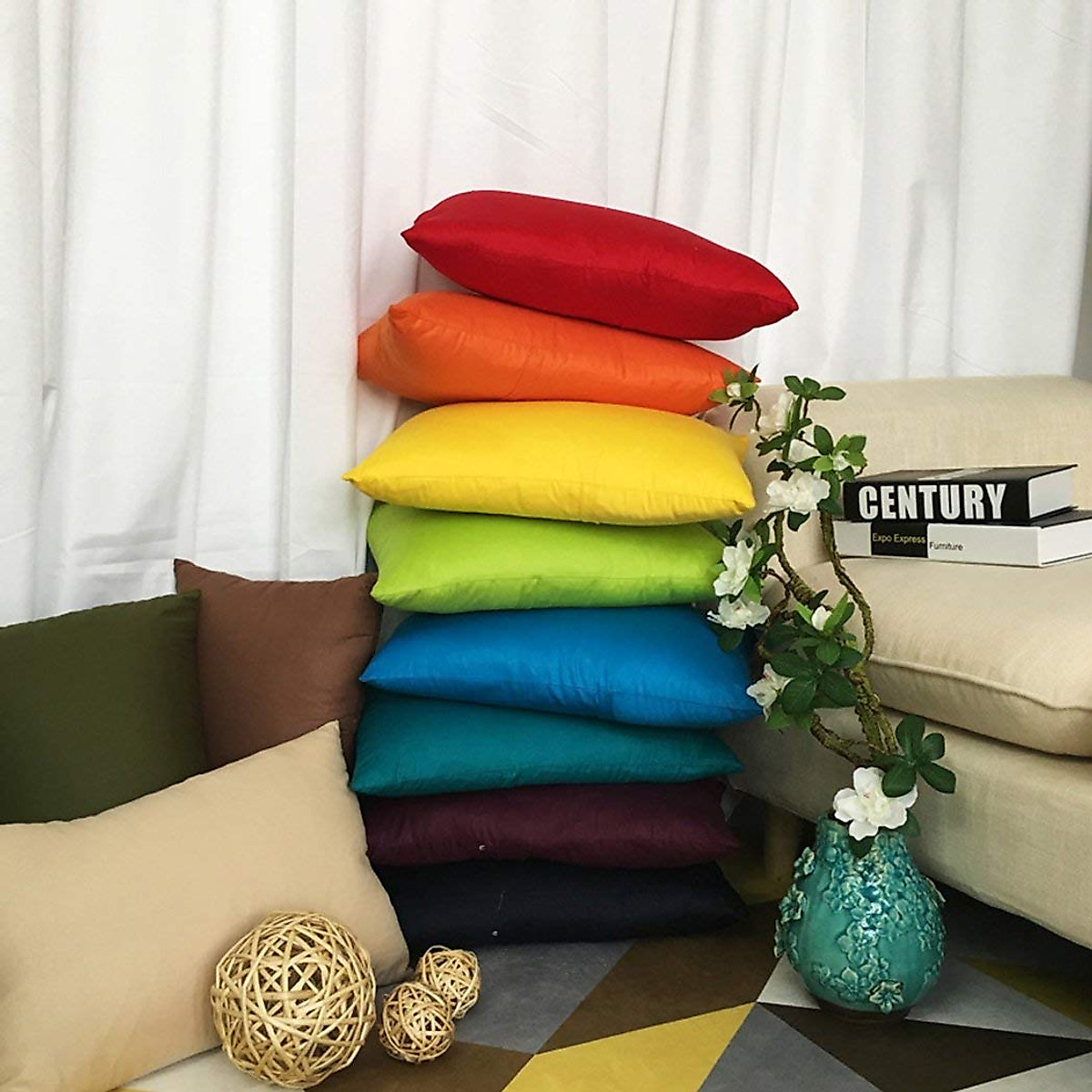 8-Pack 100% Cotton Comfortable Solid DIY Decorative Throw Pillow Case for Christmas Halloween Couch Sofa (4-Pack White and 4-Pack Black)