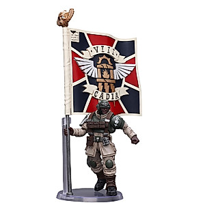 HiPlay JoyToy Warhammer 40K Collectible Figure: Astra Militarum Cadian Command Squad Veteran with Regimental Standard 1:18 Scale Action Figures JT7929 (Veteran with Regimental Standard)