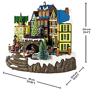 YQQY Christmas Village House, 12.4" H Large Size, Colourful LED Lights with Christmas Music, Rotating Christmas Trees and Roller Skaters, Christmas Decoration for Home (Yellow)