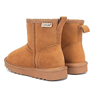FANTURE Kids Snow Boots Boys Girls Winter Boots Cow Suede Warm Faux Fur Lined Durable Shoes(Little Kid/Big Kid) U422TX902.SA-Tawny-27