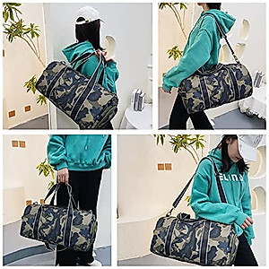 mezhsa Kids Overnight Duffle Bag Girls Boys Sports Gym Bag with Shoe Compartment Wet Pocket Camouflage travel bag (ArmyGreen)