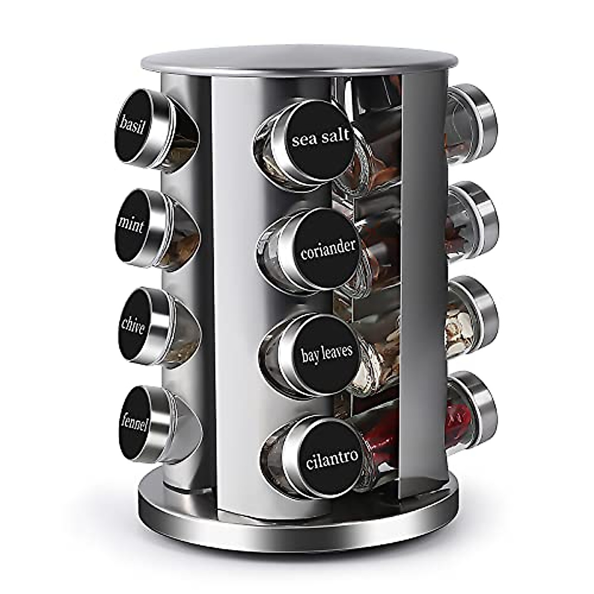 DOUBLE 2 C Rotating Spice Rack with 16 Jars, Revolving Spice Rack Organizer, Seasoning Organizer with Labels, Stainless Steel Spice Carousel for Kitchen Countertop, Cabinet