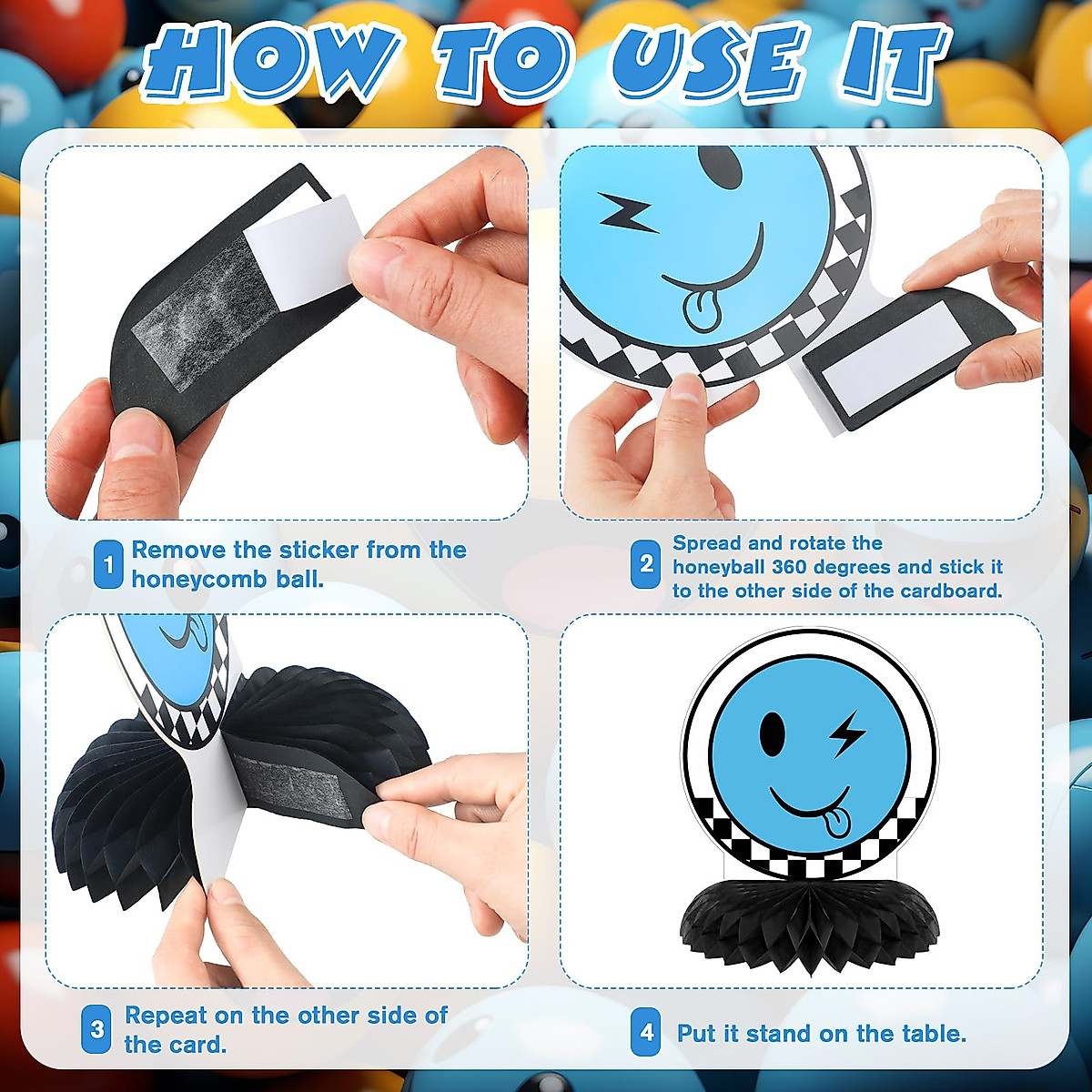 Memorywuu 12 Pcs One Happy Dude Honeycomb Centerpiece Blue One Happy Dude 1st Birthday Party Decoration Birthday Centerpiece Table Decorations Smile Face Table Topper for Baby Shower Birthday Party