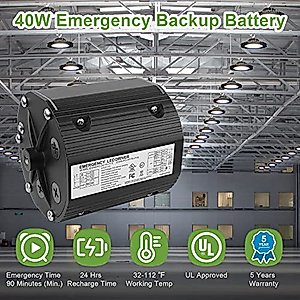 40W Emergency Backup Battery, EM 90 Minutes Emergency Backup Driver for UFO High Bay Lights, Output 170V DC, Input 100-347V AC