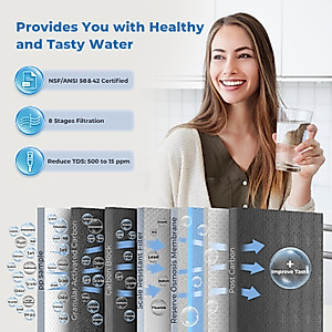 Reinmoson 8 Stage Reverse Osmosis System Countertop with 𝟰 𝗛𝗼𝘁 𝗪𝗮𝘁𝗲𝗿 𝗦𝗲𝘁𝘁𝗶𝗻𝗴𝘀, NSF Certified TDS Reduction, 4:1 Pure to Drain Portable Reverse Osmosis Water Filter Countertop