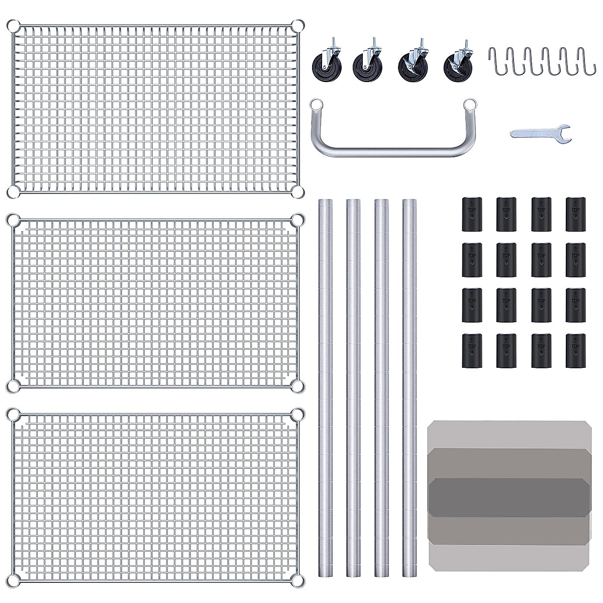 WDT Heavy Duty 3 Tier Rolling Utility Cart, Kitchen Metal Utility Carts with Handle Bar, Utility Shelf Plant Display Shelf Food Cart Storage Trolley with Wheels, Silver