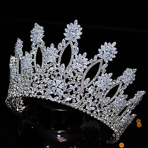 Jorsnovs Luxury Cubic Zirconia Tall Wedding Bridal Tiaras Birthday Crown Large Quinceanera Hair Accessories for Women Bride