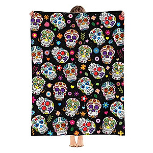 Sugar Skull Blanket Ultra Soft Warm Cozy Flannel Throw Blankets for Women Baby Men Bedding Gifts 50"X40"