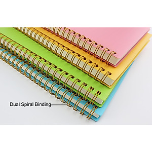 Aacehlh Spiral Notebook Journal,5.5" x 8.5" Plastic Hardcover College Ruled Notebook with 4 Colors,80 Sheets / 160 Pages Per Journal for Work,Study and Notes (light green,light blue,yellow,pink).