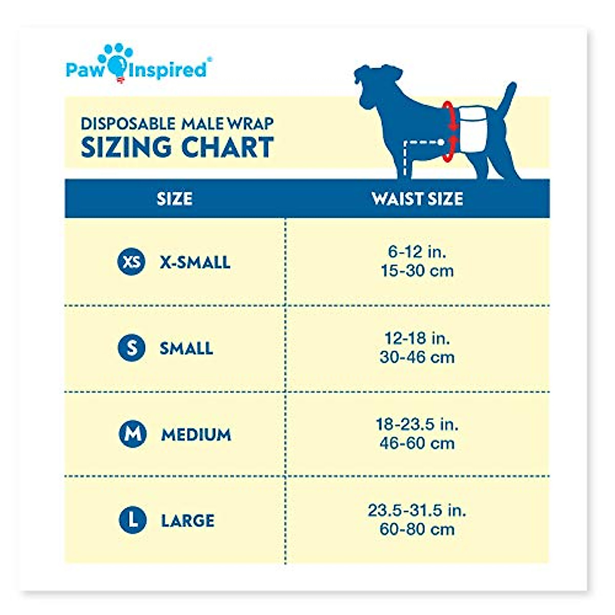 Paw Inspired Disposable Dog Wraps | Male Dog Diapers Ultra Protection | Belly Band for Male Dogs | Excitable Urination, Incontinence, or Male Marking (36 Count, Small)