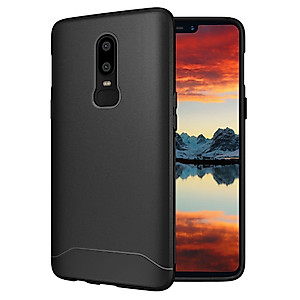 TUDIA Slim-Fit Designed for OnePlus 6 Case, [Arch S] Shockproof Lightweight Ultra Slim Flexible Soft TPU Protective Phone Case Cover - Black