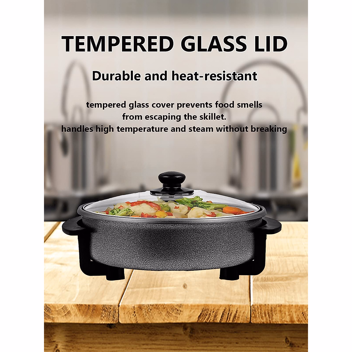 Nonstick Electric Skillet - Aluminum Coated Grill Pan & Glass Lid Cover (12-Inch)