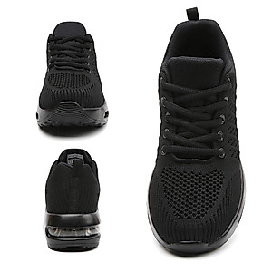 Maichal Walking Shoes for Women Running Tennis Air Cushion Arch Support Breathable Gym Athletic Sneakers All Black US 8.5