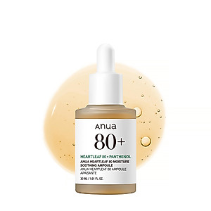 Anua Heartleaf 80 Soothing Ampoule, Hydration Facial Serum for Glass Skin, Panthenol, Hyaluronic Acid, Non-Greasy, Gentle Formula, Lightweight Essence, Vegan, Korean Skin Care, 30ml/1.01 fl.oz