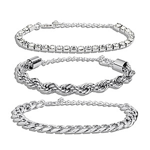 Octwine Fashion Rhinestones Bracelets Sets for Women Gold Silver Layered Chunky Pendant Charms Chain Stackable Wrap Bangle Adjustable Bracelet Jewelry Accessories for Women