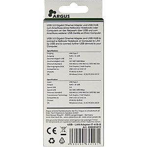 Inter-Tech Argus IT-410-S Adaptor USB Type C to GbitLAN with 3X USB 3.0 Hub