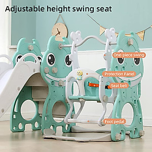 Kids Swing and Slide Set with Basketball Ring and Music Player Kids Fun Slide Set for Indoor and Outdoor Playground Playset (Music Dream Dragon Green)