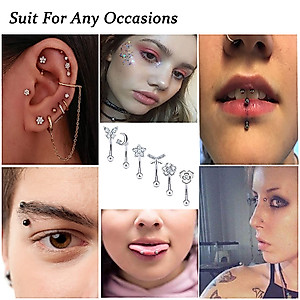 Vsnnsns 16G Rook Daith Piercing Jewelry Stainless Steel 8mm Curved Barbell Eyebrow Rings Helix Tragus Belly Lip Rings CZ Piercing Jewelry Cartilage Daith Rook Earrings for Women Men 12pcs Silve