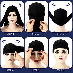 6 Pcs Stringless Silky Durags Wave Cap for Men Satin Doo Rag Compressing Cap Head Wraps for Waves Sleeping (Black)