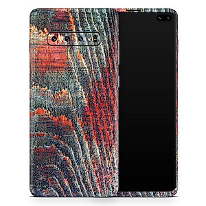 DesignSkinz Grungy Orange and Teal Dyed Wood Surface Protective Vinyl Decal Wrap Skin Cover Compatible with The Samsung Galaxy S20 (Screen Trim & Back Glass Skin)