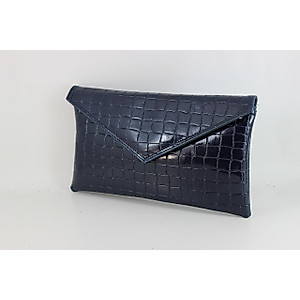 LONI Womens Neat envelope patent croc clutch bag in Black
