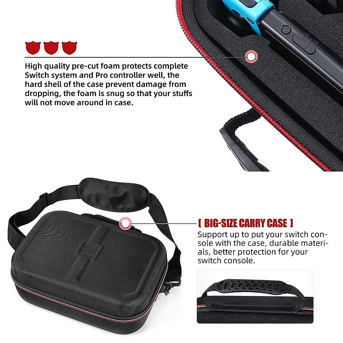 Carrying Storage Case for Nintendo Switch & N-Switch OLED, Hard Shell Large Capacity Storage Bag for Nintendo Switch Game Controller, Dock, Switch Console, 18 Games Slots, Pro Controller & Accessories