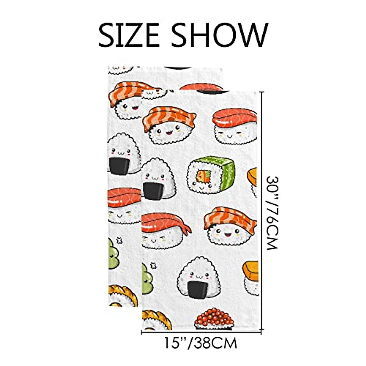Hand Towel Hand Drawn Cute Japanese Sushi Face Towel Set of 2 Fingertip Towel Kitchen Tea Bar Dish Cloths Absorbent Dry Shower Towel