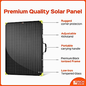 RICH SOLAR 200W Monocrystalline Portable Solar Panel Foldable Suitcase Solar Panel Built-in Kickstand