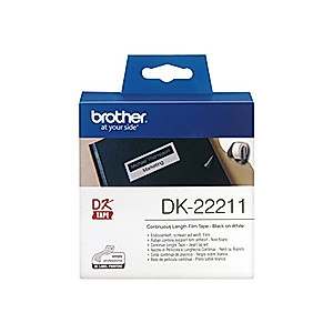 Brother DK-22211 Label Roll, Continuous Length Film, Black on White, Single Label Roll, 29mm (W) x 15.24M (L), Brother Genuine Supplies