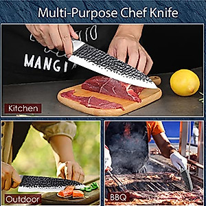 8 Inch Kitchen Knife,Professional Sharp Chef Knife,German High Carbon Steel ,Hand Forged Hammered Chopping Kinfe with Ergonomic Handle,All-Around Cooking Knife in Gift Box