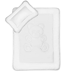 ZPECC Toddler Comforter Blanket - 39" x 53" Down Alternative Crib Duvet Set, Includes Baby Quilt, Flat Pillow, Bear Stitching