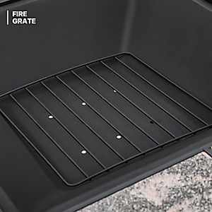 MoNiBloom 30" Protable Fire Pit Table Square Metal Firepit Patio Wood Burning Fireplace Garden Stove with Charcoal Rack Mesh Cover for Camping Bonfire Backyard BBQ, Black