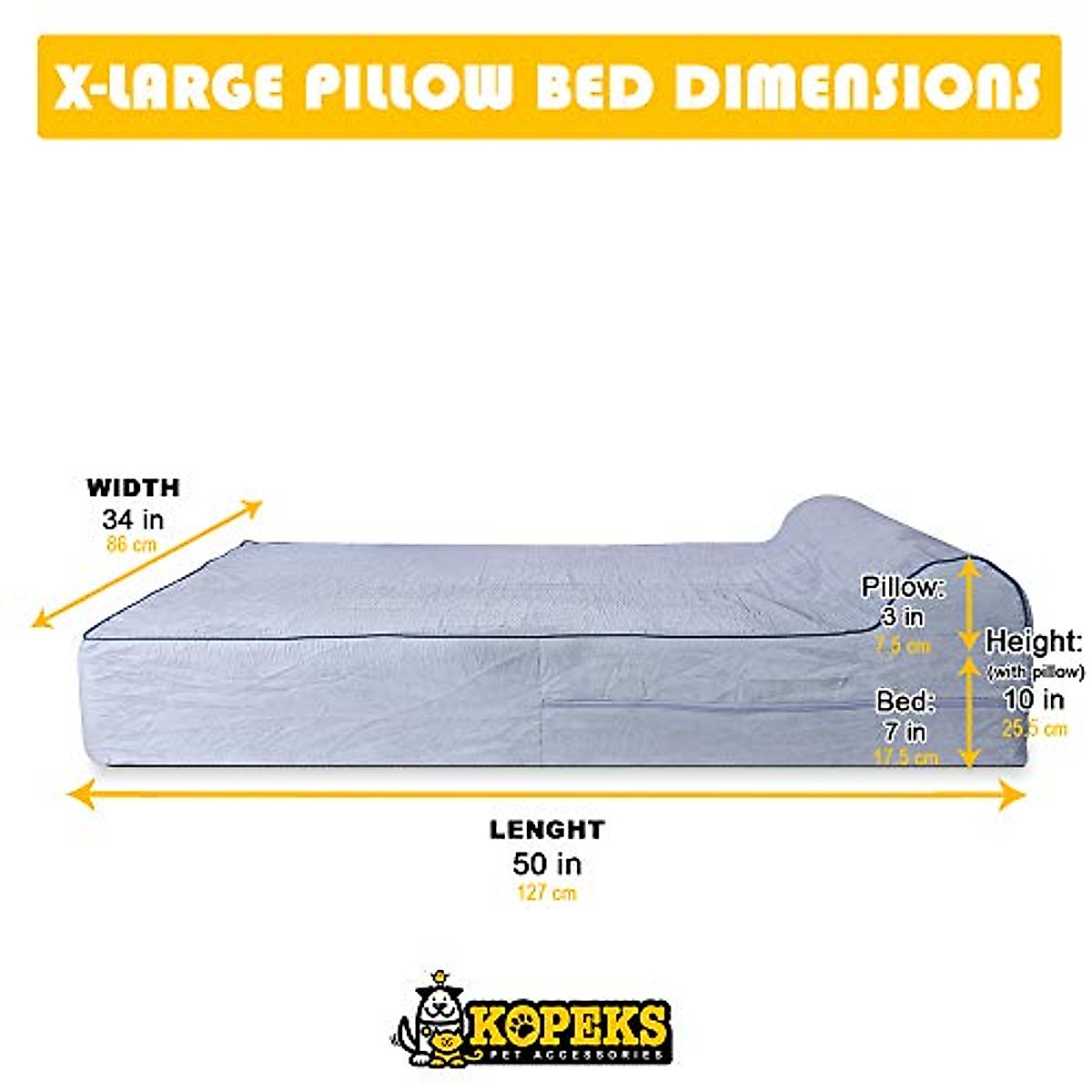 Jumbo Orthopedic Dog Bed - 7-inch Thick Memory Foam Pet Bed with Pillow With Removable Cover & Free Waterproof Liner - For Large Breed Dogs