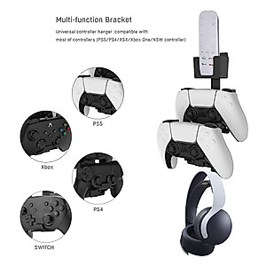 EJGAME Dual Game Controller & Headphone & Media Remote Stand Wall Mount Holder Compatible with PS5,/PS4/Xbox ONE/Series X/Switch,Stay Organized(Black)