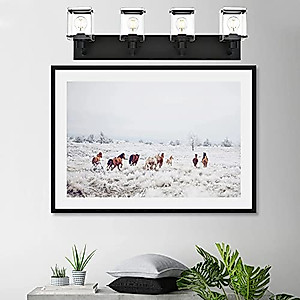 MELUCEE 4-Light Vanity Lights for Bathroom, Industrial Indoor Wall Sconces Black Bathroom Lighting with Rectangular Clear Glass Shade for Kitchen Hallway Living Room, 31.3 Inches Length