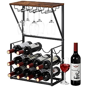 LIANTRAL 3 Tier Wine Rack, Hold 12 Bottles and 8 Wine Glass Rack Wine Holder, Freestanding Wine Rack for Home, Kitchen, Bar, Wine Cellar, Cabinet