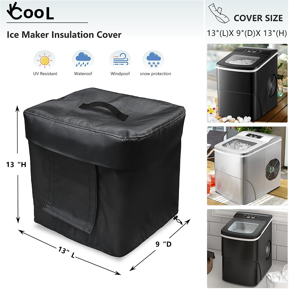 Okcool Ice Maker Insulation Cover,Countertop Ice Maker Cover with Cold Snap Foil Layer, Cold Insulation and Thermal Insulation(13" L x 9" W x 13" H)