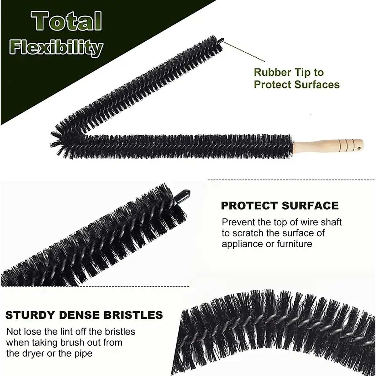 2 Pack Dryer Vent Cleaner Kit Clothes Dryer Lint Brush Vent Trap Cleaner Home Essentials Long Flexible Refrigerator Coil Brush Vacuum Brush