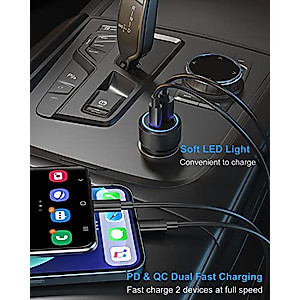 USB C Car Charger, OKRAY 3-Pack 36W Fast Charging Dual Port PD3.0&QC3.0 USB Type C Car Charger Cigarette Lighter Adapter with LED Compatible with iPhone 14/13/12/11, Galaxy S22 S21 Note 20 10 (Black)