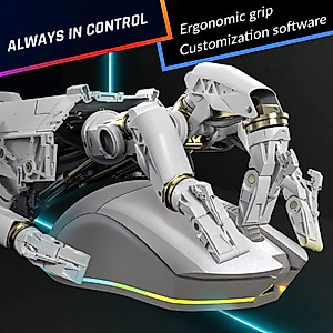 KLIM Blaze Pro Rechargeable Wireless Gaming Mouse with Charging Dock RGB - New Version - High-Precision Sensor and Long-Lasting Battery - Up to 6000 DPI - Great PC Gaming Mouse Wireless - White