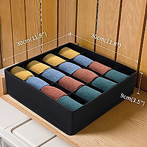 Joyoldelf Sock Drawer Organizer Divider Underwear Organizer 16-cell Fabric Dresser Drawer Organizers Storage Boxes for Socks, Lingerie, Handkerchiefs, Ties 2 Packs Black