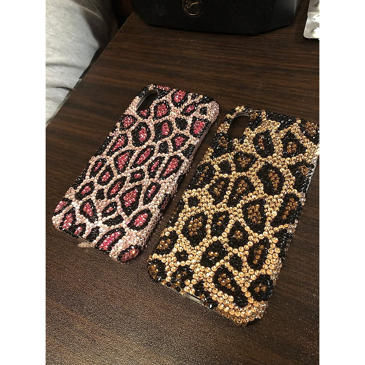 Leopard Animal Print Phone Case Cute Glitter crystal Phone Cases Customize Gifts Phone Case Leopard Print Pink/Brown for iPhone 11/12/13/14/XR/XS Max/7/8 Plus