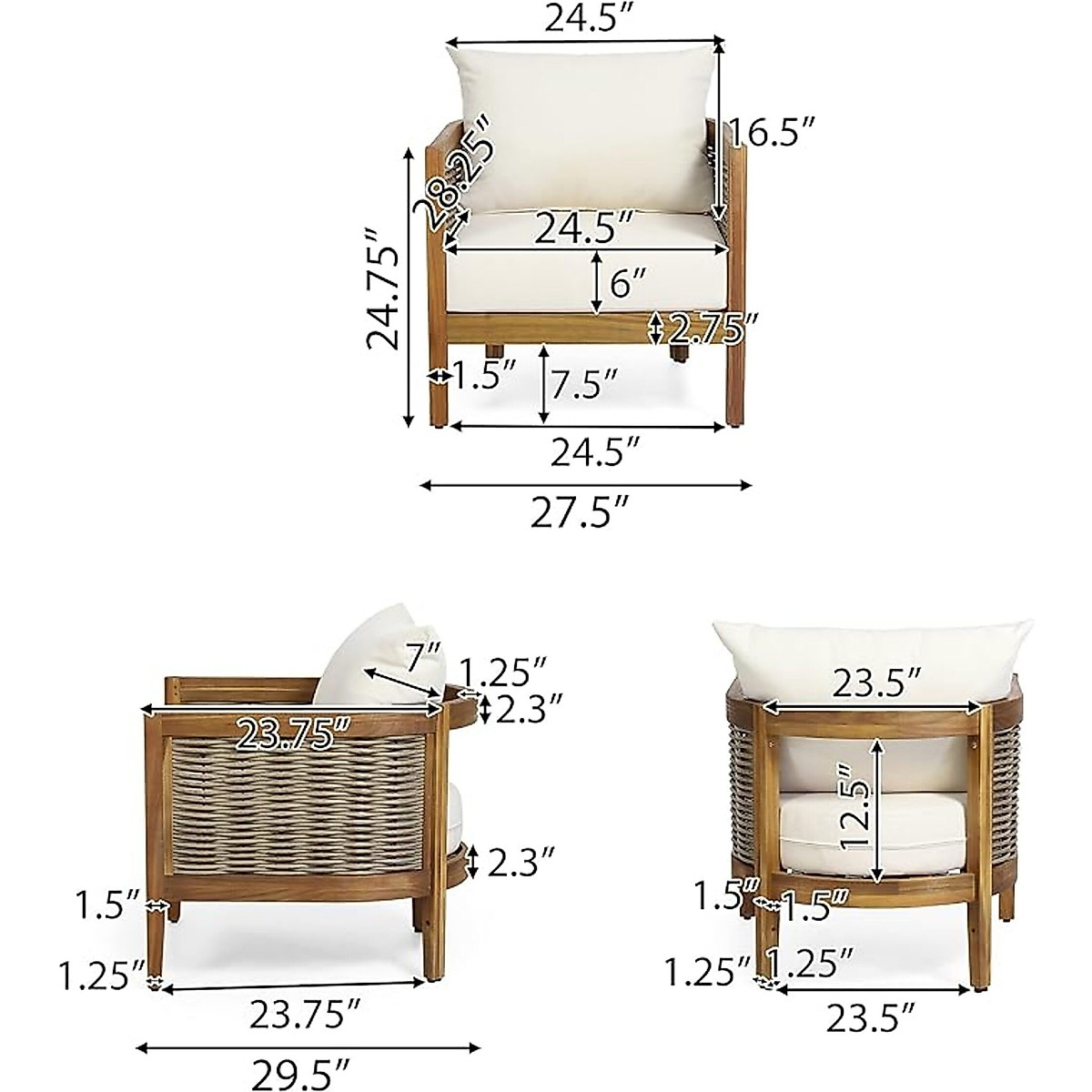 Merax Patio Furniture 5-Piece Outdoor Acacia Wood Wicker Conversation Set with 3 Seater Sofa,Loveseat,2 Chairs and Coffetable for Backyard, Beige