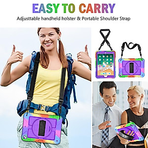 BMOUO Case for iPad 6th/5th Generation Case (9.7 inch, 2018/2017), 360°Rotating Stand, Hand/Shoulder Strap Shockproof iPad 9.7” Case for iPad Air 2, Purple