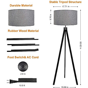 LEPOWER Wood Tripod Floor Lamp, Mid Century Standing Lamp, Modern Design Standing Lamp for Living Room, Bedroom, Study Room and Office, Flaxen Lamp Shade with E26 Lamp Base