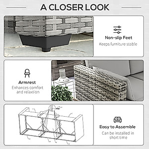 Wicker Patio Couch, PE Rattan 3-Seat Sofa, Outdoor Furniture with Deep Seating, Cushions, Steel Frame, Gray