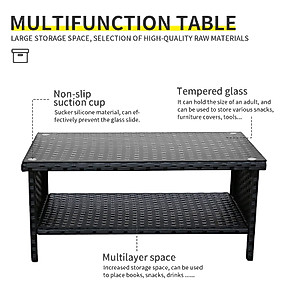 Lviden 4 Pieces Patio PE Wicker Sofa Sets Outdoor Rattan Conversation Furniture Set sectional Couch with Table and Peacock Blue Cushions