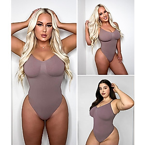 SHAPERX Women's Shapewear Bodysuit Tummy Control Body Shaper Seamless Sculpting Snatched Waist Body Suit，SZ5215-Umber-L/XL