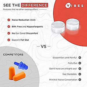 Silicone Ear Plugs - 6 Pairs Vibes Reusable Earplugs For Sleep, Custom Waterproof Moldable Gel, 32 dB Best Sound Blocking Earplug, Noise Reduction in Sleeping, Travel, Swimming, Studying, Construction