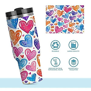 FRCSDIY Colorful Love Insulated Tumbler with Handle and Straw Lid,40oz Leakproof Stainless Steel Cup BPA-Free Water Bottle